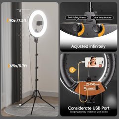 18-inch LED Ring Light with Stand 2800-6500K, Phone Holder, Remote Sel ...