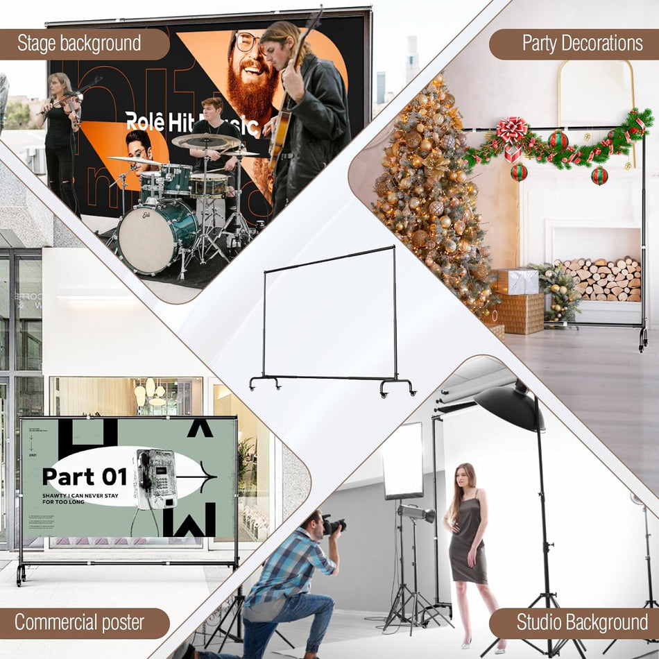 10 x 7.5 ft - Movable Banner Backdrop Holder - Backdrop Stand with Whe ...